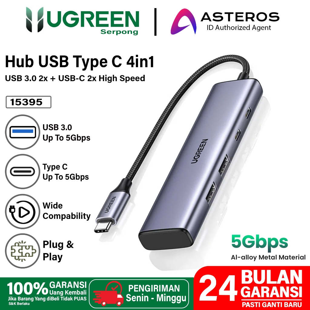 Jual UGREEN Hub Type C 4 Port USB + Type C High Speed 5Gbps For Laptop Macbook Samsung | Shopee ...