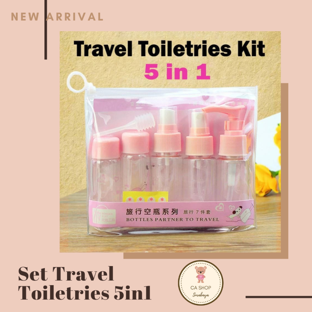 Jual Travel Toiletries Kit 5in1 | Botol Mini Travelling | Set Botol ...