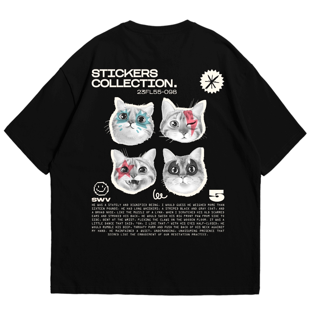 Jual SWAVIEE Oversize Tshirt Sticker Cat Black | Shopee Indonesia