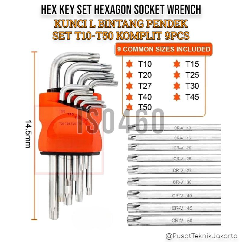 Jual Hex key set hexagon socket wrench kunci L bintang pendek set T10 ...
