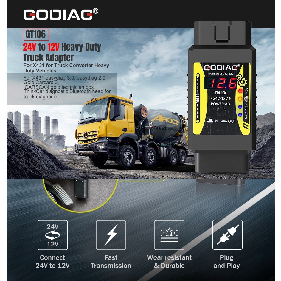 Jual Godiag 24V To 12V Converter Heavy Duty Truck Adapter OBDI OBDII ...