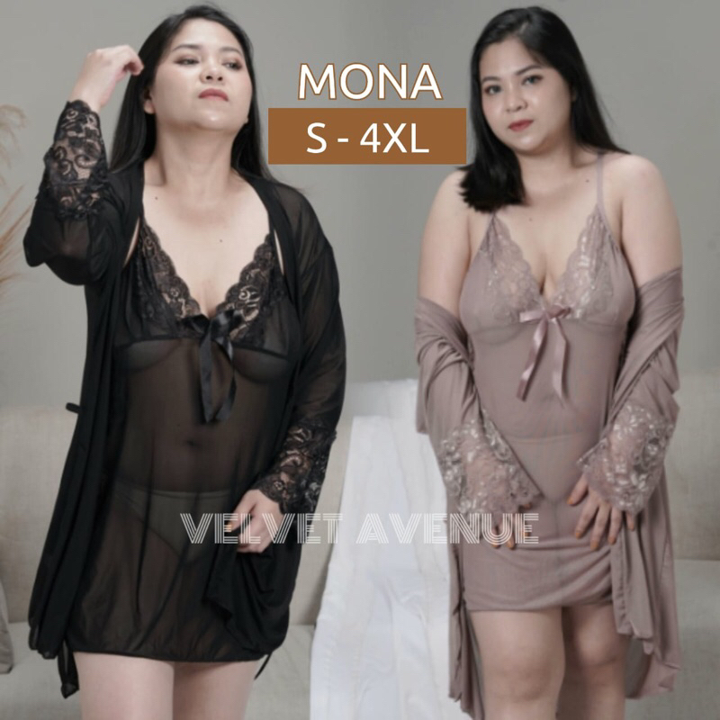Jual S-4XL Kimono Lingerie Seksi Lace Mona Sexy Hot Bigsize Jumbo Set Cantik fit to XL Velvet ...