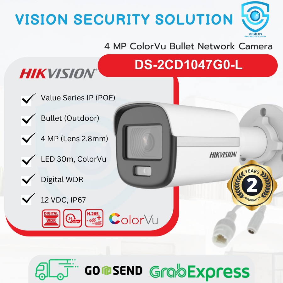 Jual Kamera CCTV IP Hikvision Outdoor 4MP DS-2CD1047G0-L Colorvu Lite ...