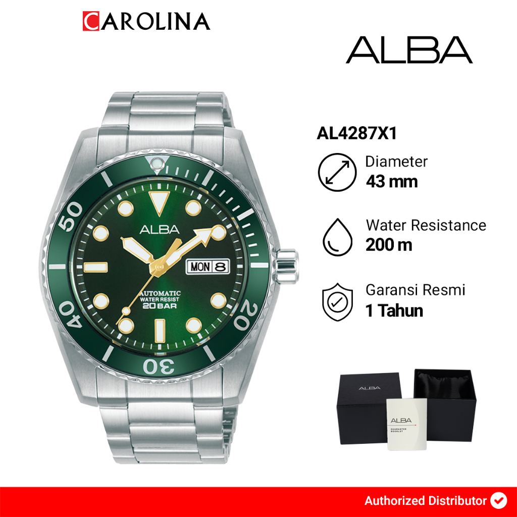 Jual Jam Tangan Pria Alba AL4287X1 Automatic Green Dial Stainless Steel ...