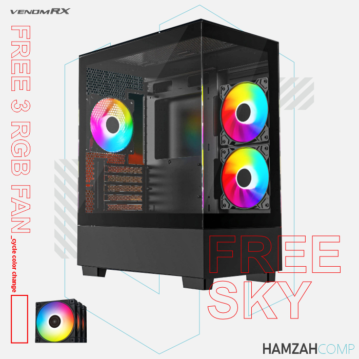 Jual Casing PC Gaming Venom RX Freesky M-ATX Black Tempered Glass Free ...