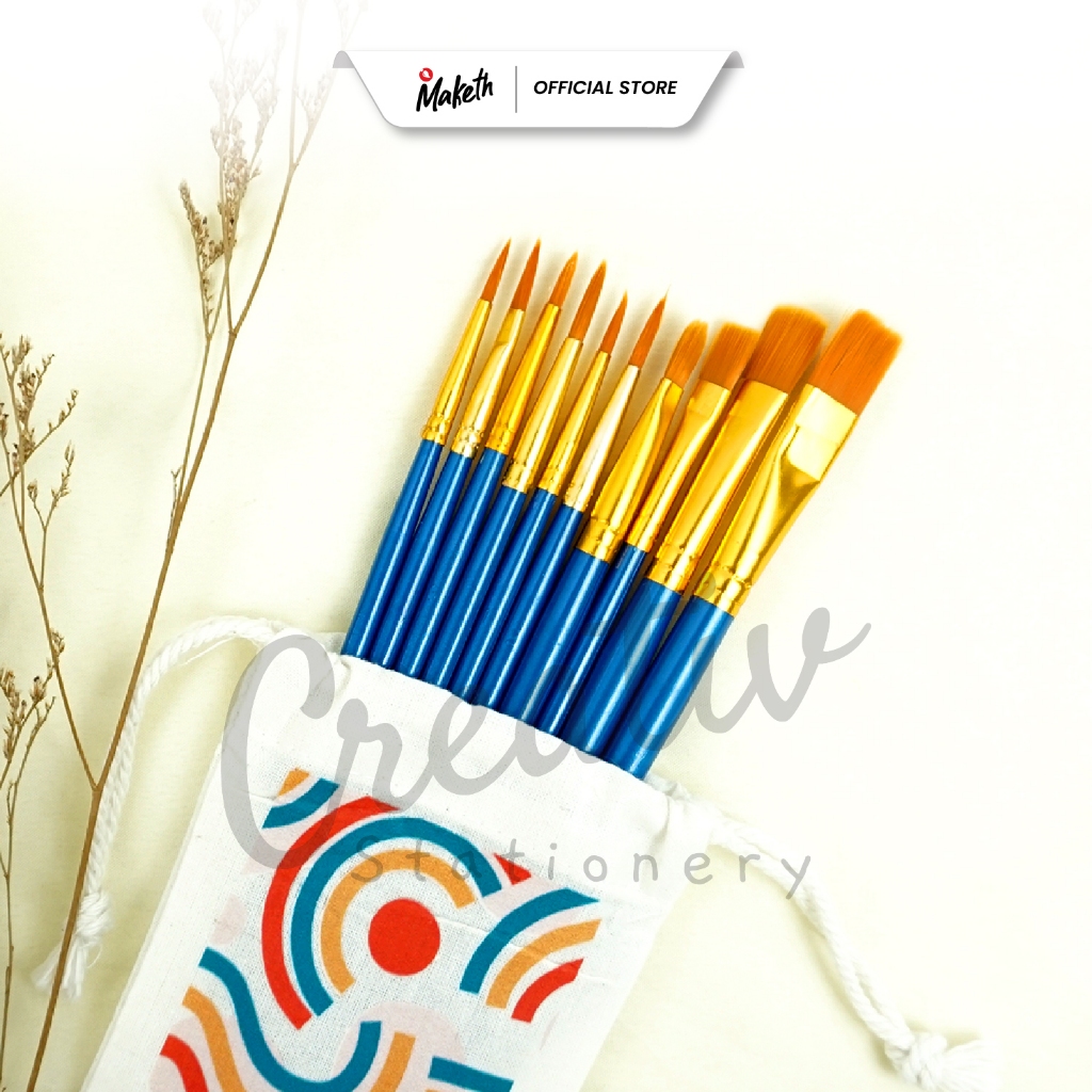 Jual Kuas Lukis Set Artist Brush Lengkap Round Flat 10 Pcs [Ptk] Ak-10 ...
