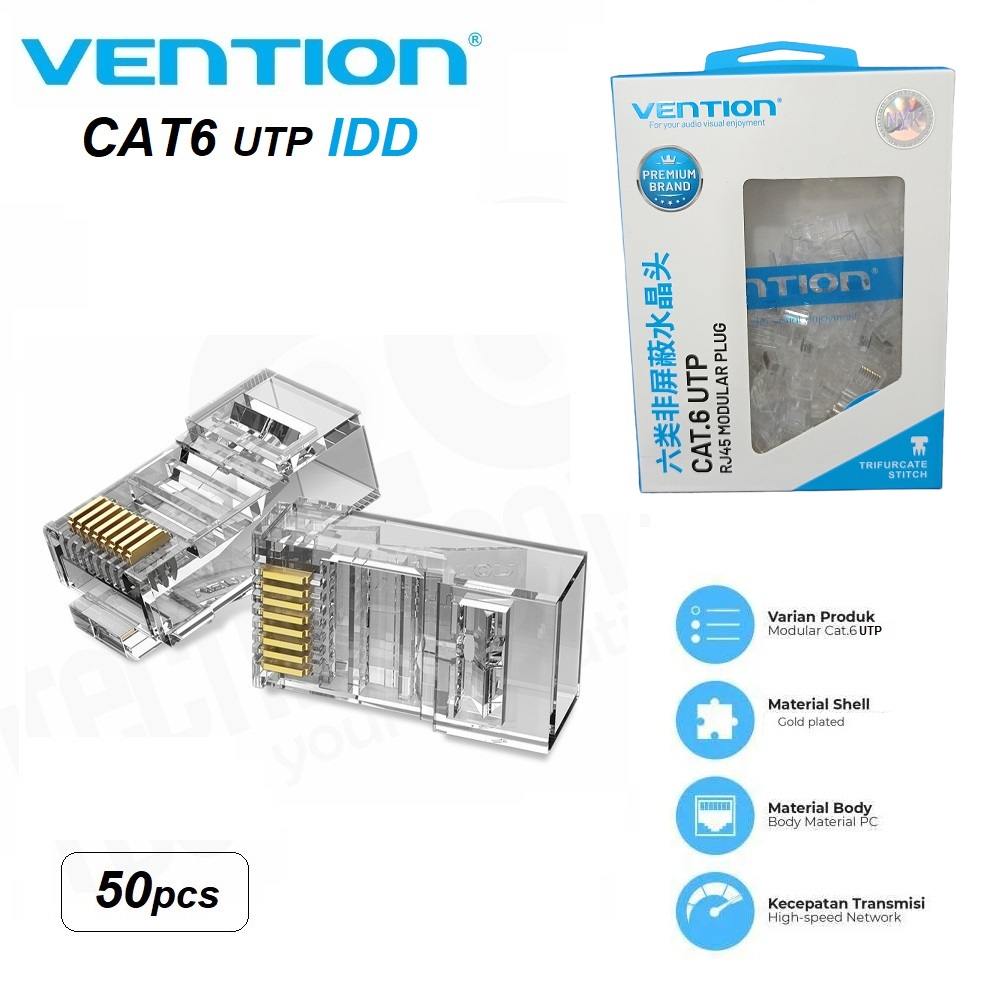 Jual Vention Konektor Cat6 UTP RJ45 Modular Plug isi 50pcs | Shopee Indonesia