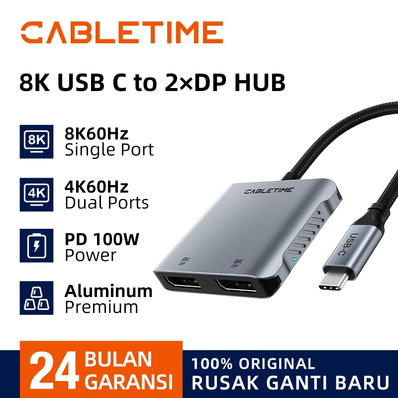 Jual CABLETIME USB C to Dual DisplayPort Hub Adapter Converter 8K ...