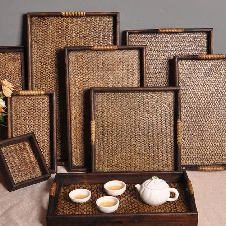 Jual Bamboo Tray/Nampan Bambu pegangan kayu solid/Nampan Vintage ...