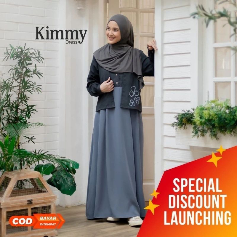 Jual JILBRAVE Kimmy Dress Gamis Elegan Feminine Casual Bordir Monogram ...