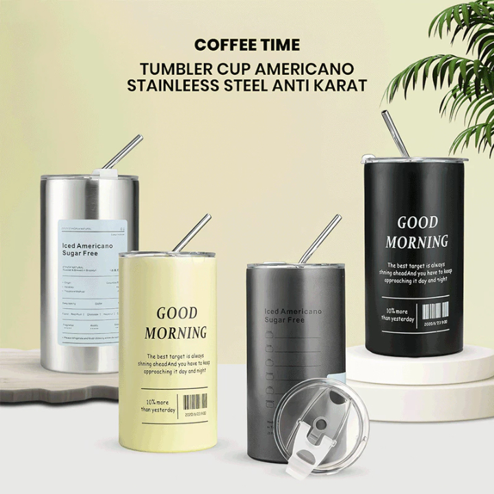 Jual Tumbler Coffee Cup Americano Stainless Steel + Sedotan / Termos ...