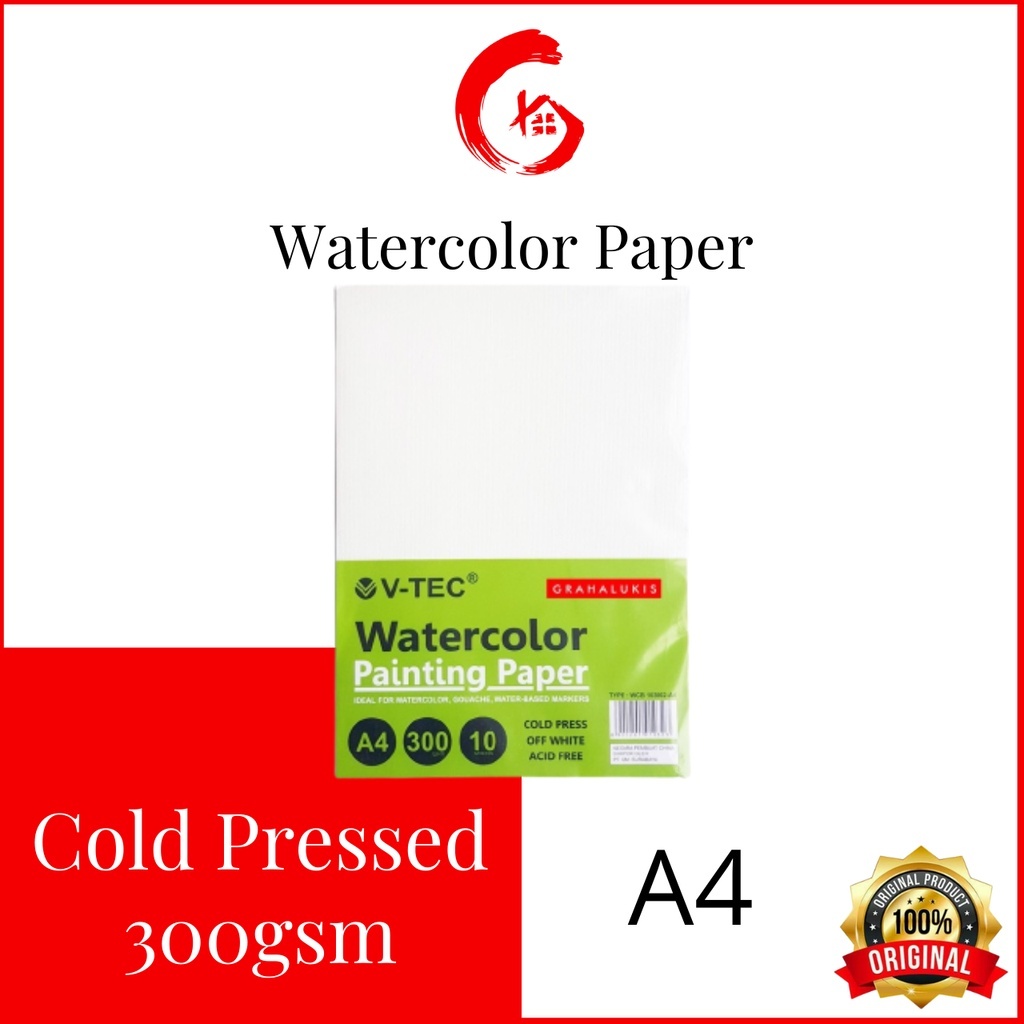 Jual V-TEC Watercolor Paper 300 gsm Cold Pressed - Lembaran Watercolour / Kertas Cat Air 300gsm ...