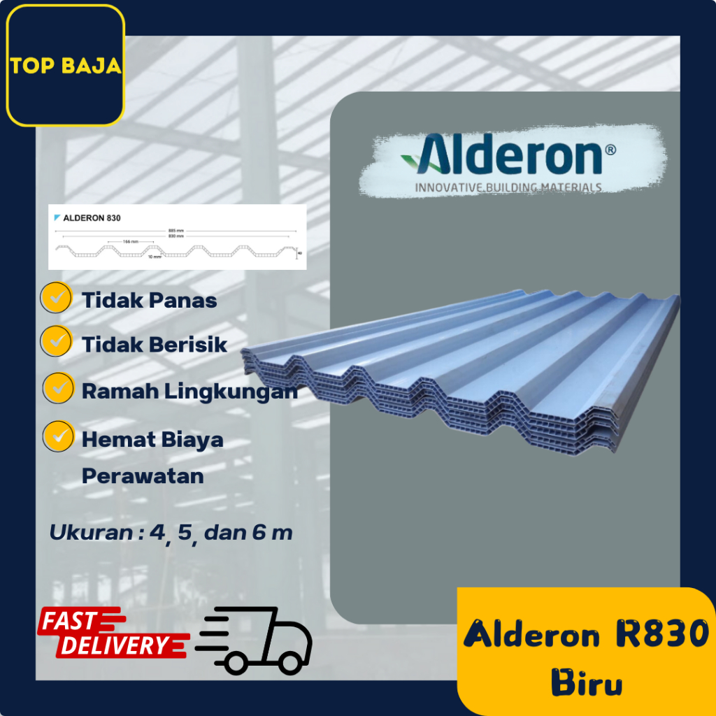 Jual Atap UPVC Alderon warna Biru R 830 Double Layer ketebalan 10 mm panjang 4 meter,5 meter , 6 ...