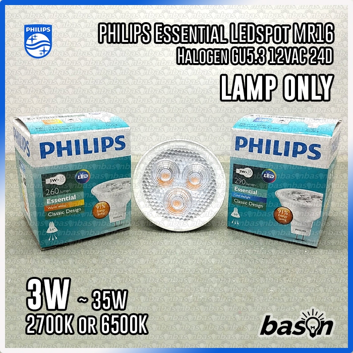 Jual Philips Essential LED 3W MR16 24D 12V | HALOGEN LED | 2700K atau 6500K | Shopee Indonesia