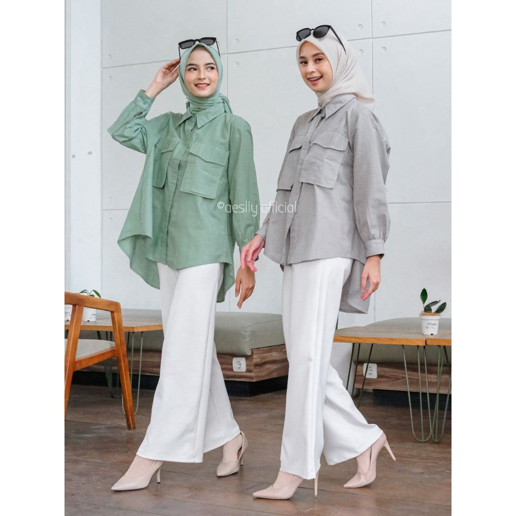Jual [ aeslly ] ELENEY TOP | Kemeja Lengan Panjang | Atasan Wanita ...