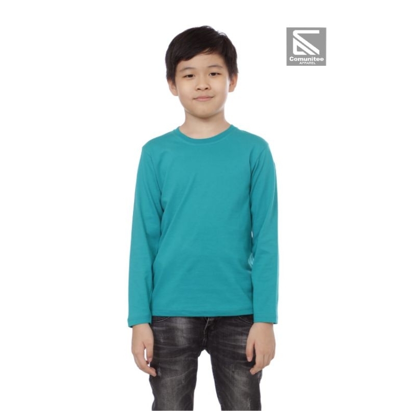 Jual Kaos Anak Lengan Panjang Polos Cotton Combed 30s Hijau Tosca | Shopee Indonesia