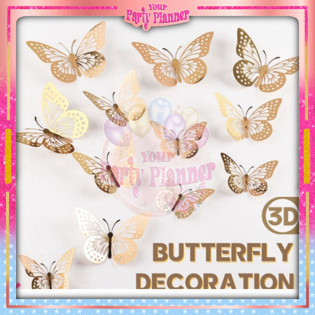 Jual Stiker Hiasan Kupu-kupu 3D / Sticker Butterfly Gold / Hiasan ...