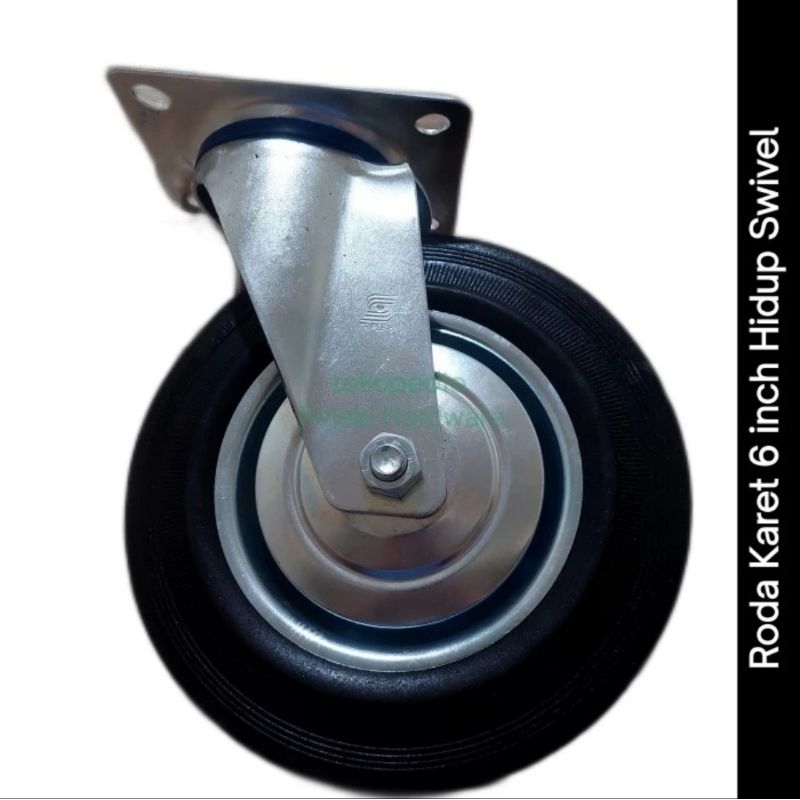 Jual Roda Karet Hitam 6 inch Hidup Roda Trolley Gerobak 6" Swivel 160 ...
