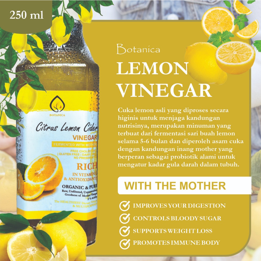 Jual Botanica Lemon Cider Vinegar 250 ml / Cuka Lemon with Mother Bragg ...