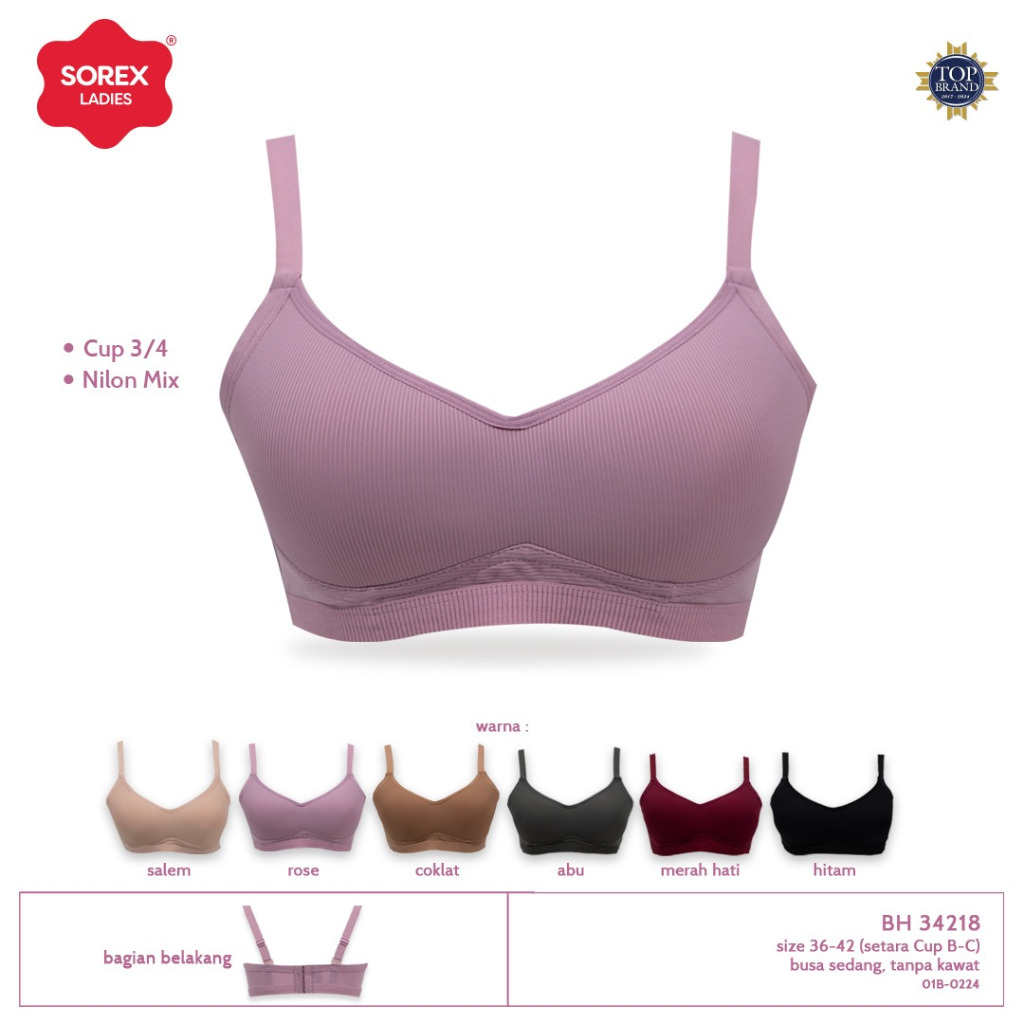 Jual Sorex Bra Tanpa Kawat Busa Sedang Kait 3 Cup B-C Cup ¾ Nilon Mix Bra Harian BH 34218 ...