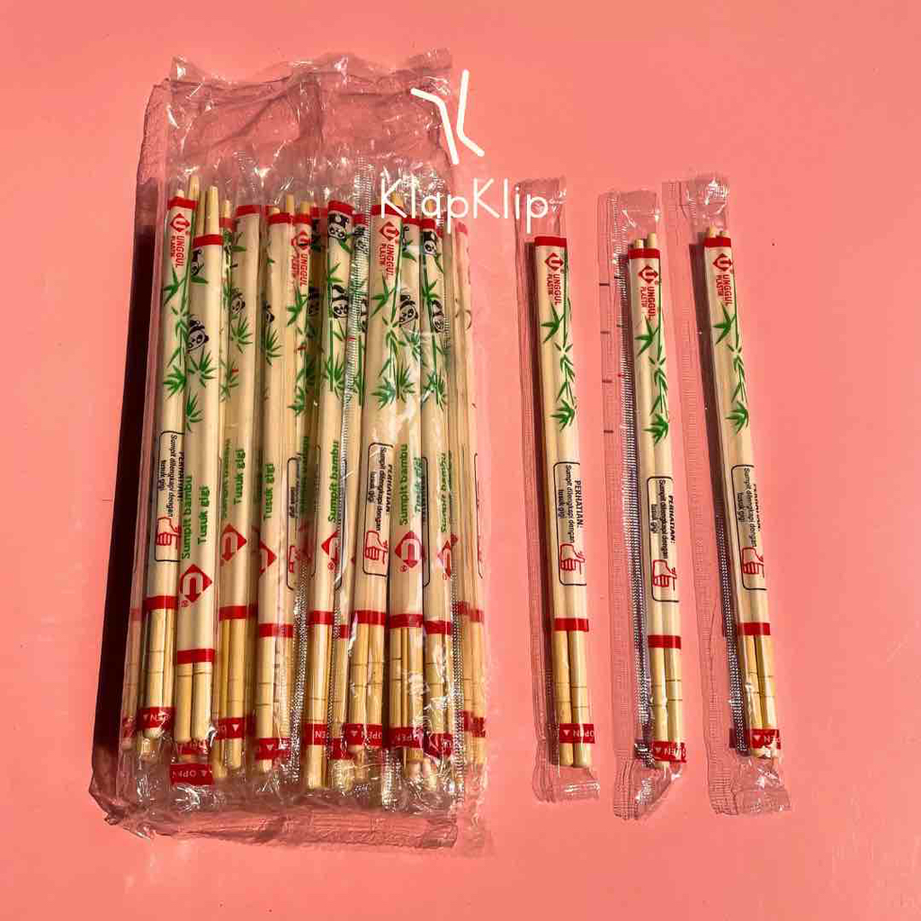 Jual 1 pack = 50set Sumpit Panda Unggul Plastik - Sumpit Bambu + Tusuk ...