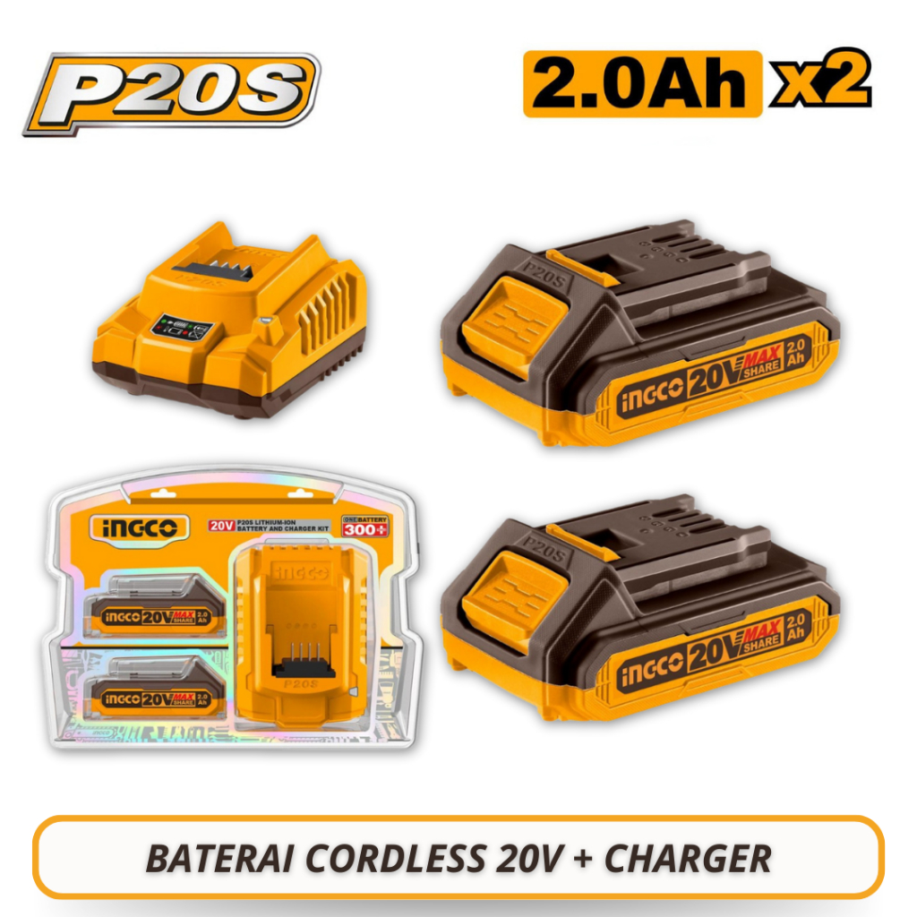 Jual Baterai Charger INGCO SET FBCPK1222 20v 2Ah Battery Powershare 2A ...