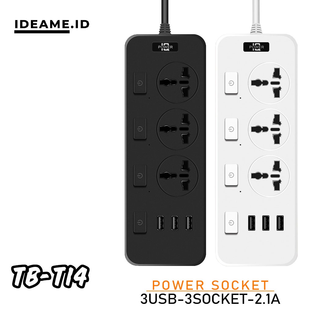 Jual Ideame Stop Kontak 3way/Power Strip/Socket USB 3way Hitam/Putih T14 Stop Kontak Kabel ...