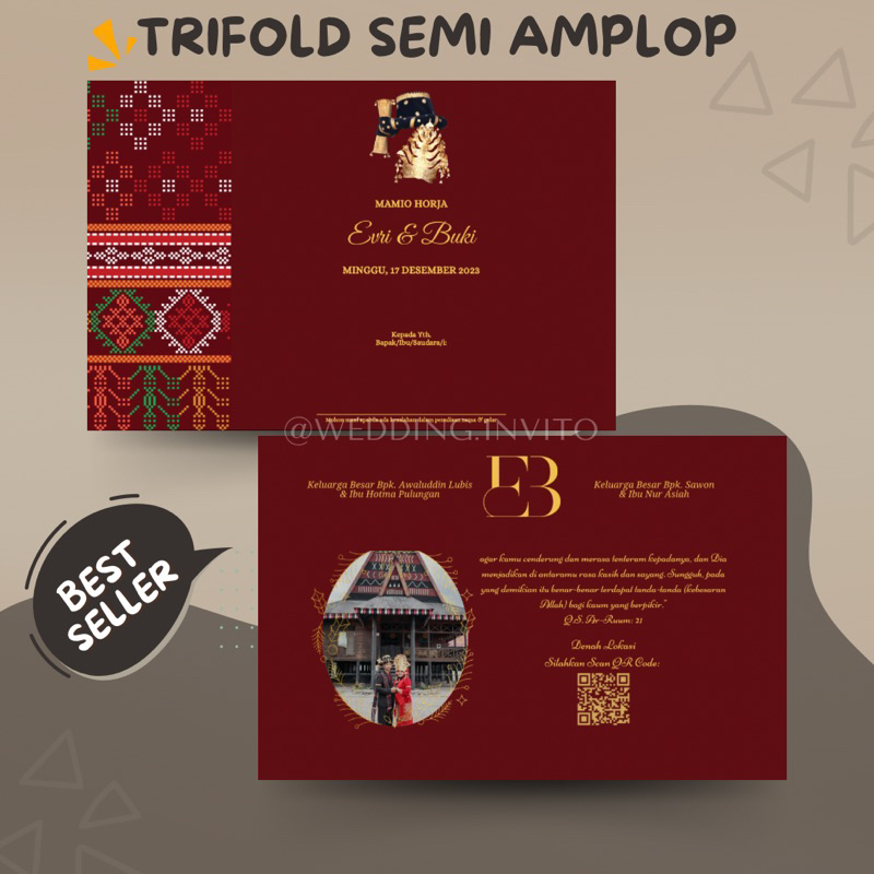 Jual [MANDAILING] Cetak Undangan Batik Semi-Amplop Pernikahan Separasi ...