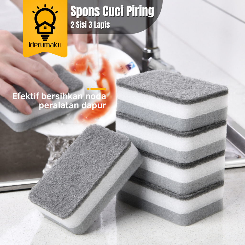 Jual Spons Cuci Piring Abu 2 Sisi 3 Lapis Anti Minyak Sabut Busa Spon ...