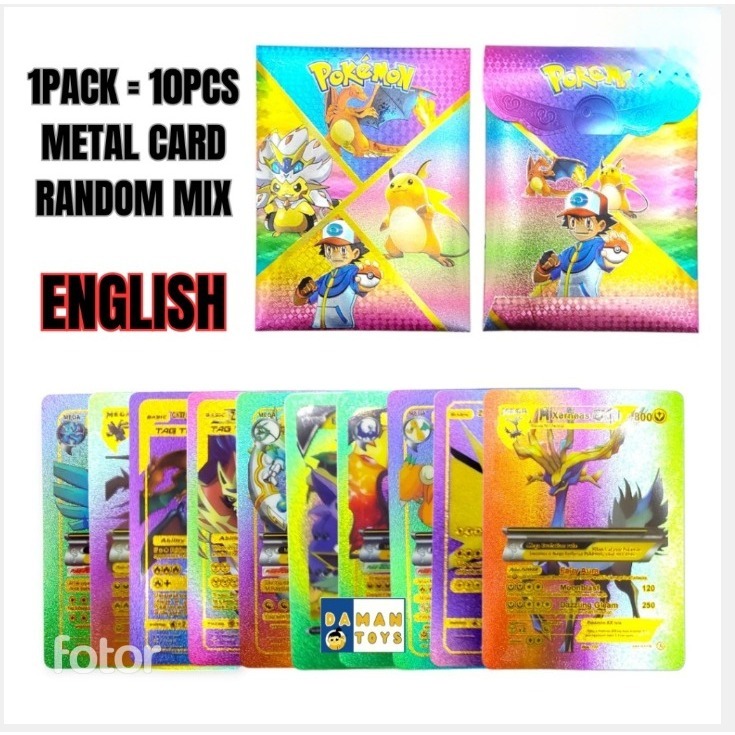 Jual Kartu Pokemon 1 box 55pcs Charizard Pikachu cards Bahan Metal Emas Silver Bahasa English ...