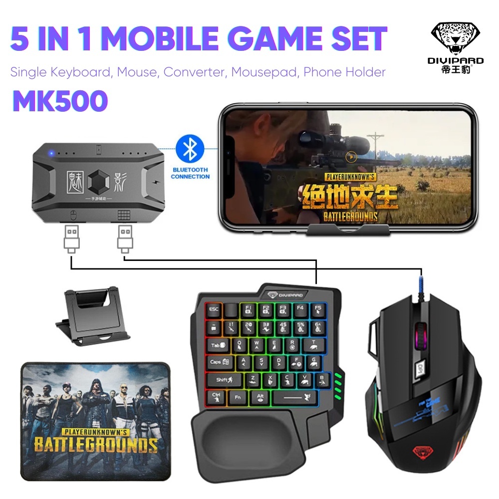 Jual Paket Keyboard Gaming Single Hand RGB Divipard 5in1 - Keyboard ...