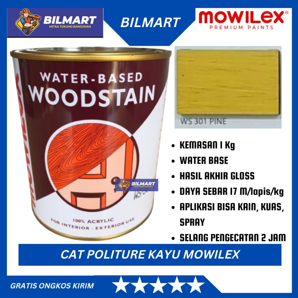 Jual CAT POLITUR KAYU MOWILEX WOODSTAIN PELAPIS KAYU PREMIUM 1 Liter | Shopee Indonesia