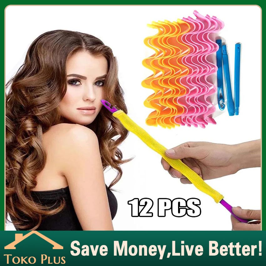 Jual 12Pcs/Set Heatless Wave Curler Curl / Magic Leverage Curly Alat ...