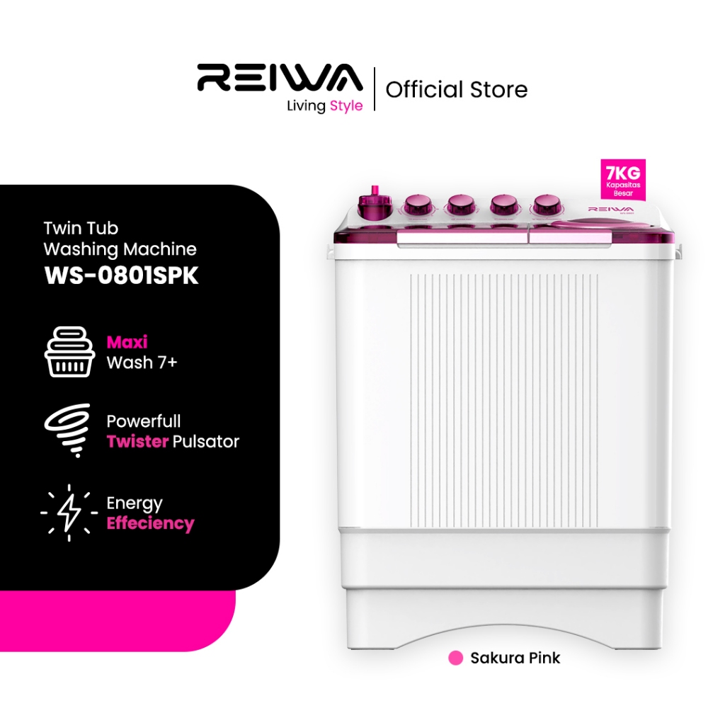 Jual Reiwa Mesin Cuci 2 Tabung 7Kg WS-0801SPK Sakura Pink | Shopee ...