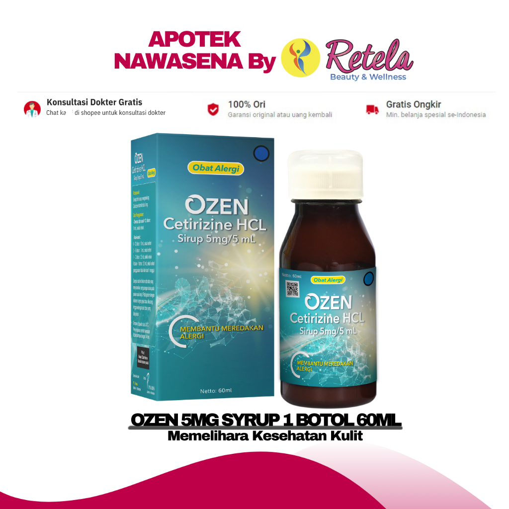 Jual OZEN 5MG SYRUP 1 BOTOL 60ML ( Cetirizine Hcl 5mg ) / ALERGI ...
