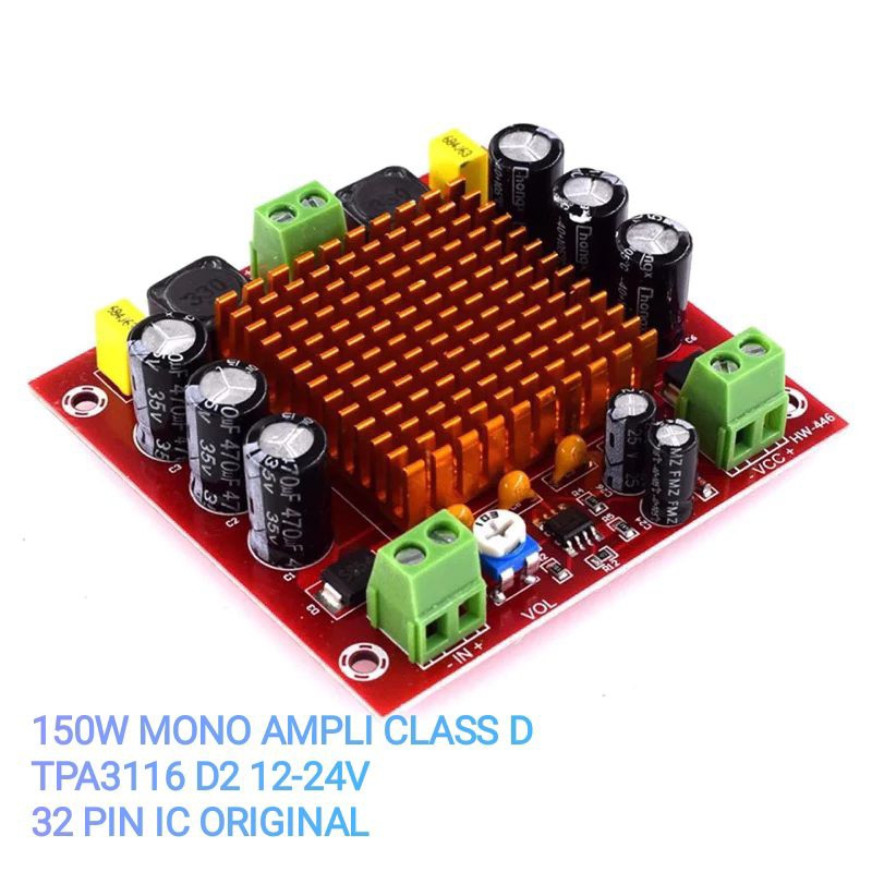 Jual power amplifier 150W MONO SUBWOOFER CLASS D TPA3116 D2 12-24V32 ...