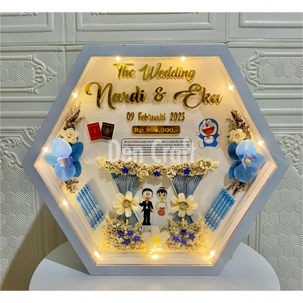 Jual Custom Mahar DORAEMON Bingkai Hexagonal diameter 35 cm MAHAR PERNIKAHAN PIGURA MAHAR FIGURA ...