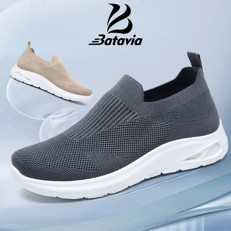 Jual Batavia Sepatu Pria Ringan full Hitam Slip-On Pria Sepatu Senior ...
