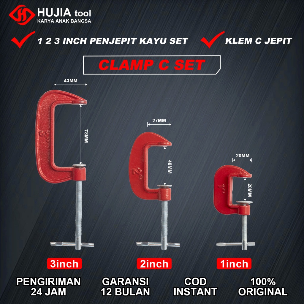 Jual 3pcs Clamp Set Clamp C Set Alat Penjepit 1/2/3 Inch Penjepit Kayu ...