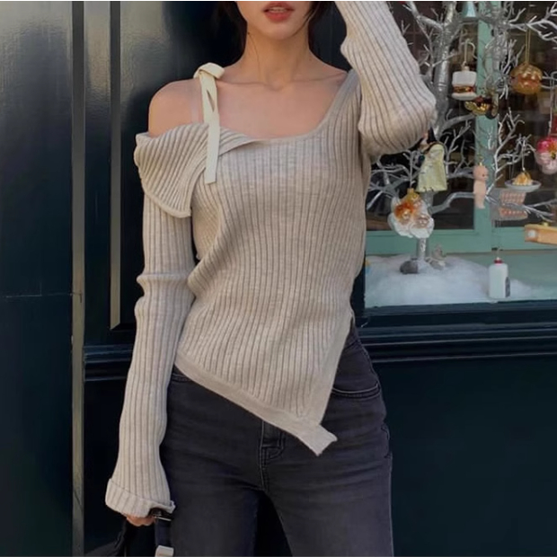 Jual kaos rajut lengan panjang/Korean high quality women's bow slim ...