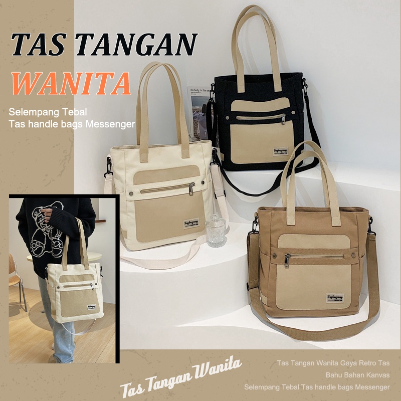 Jual Tas Tangan Wanita Gaya Retro Tas Bahu Bahan Kanvas Selempang Tebal ...