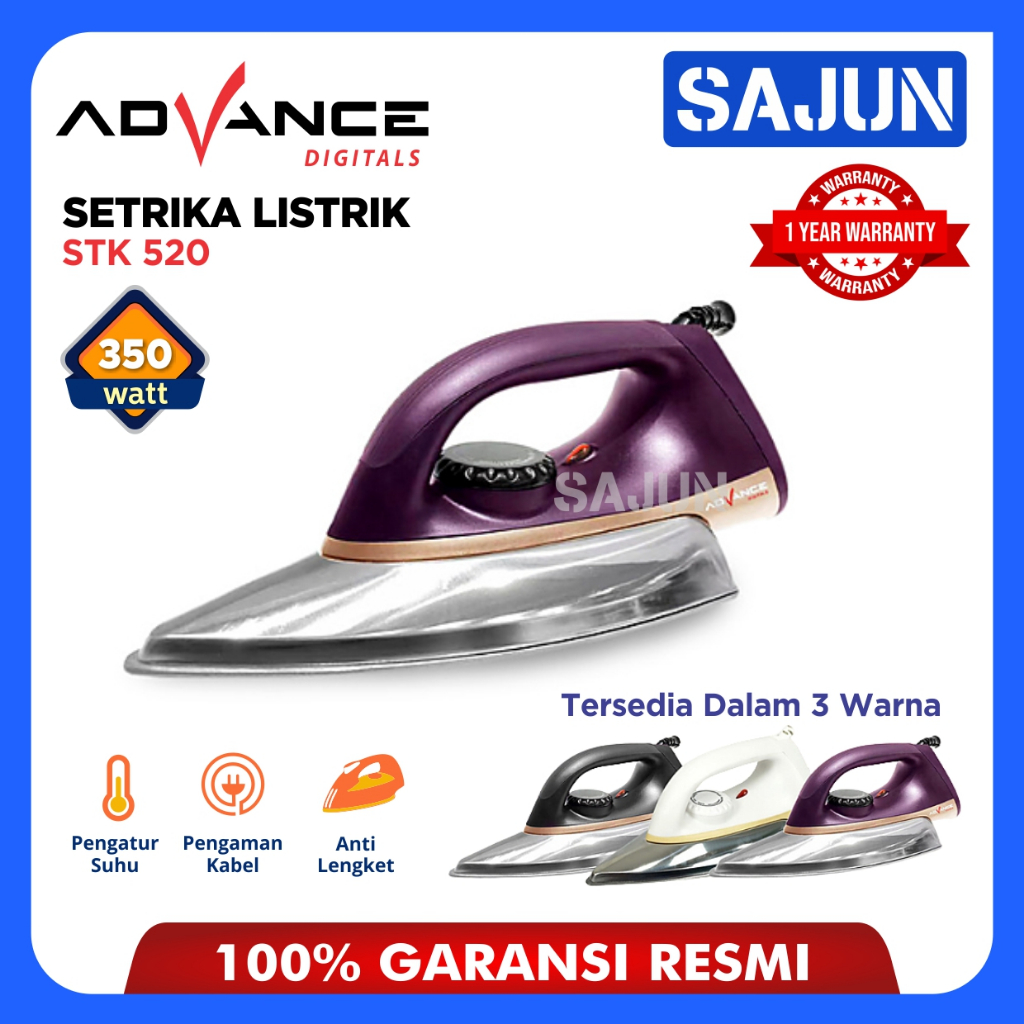 Jual Advance Setrika Listrik Besi Anti Lengket STK-520 Low Watt 350W ...