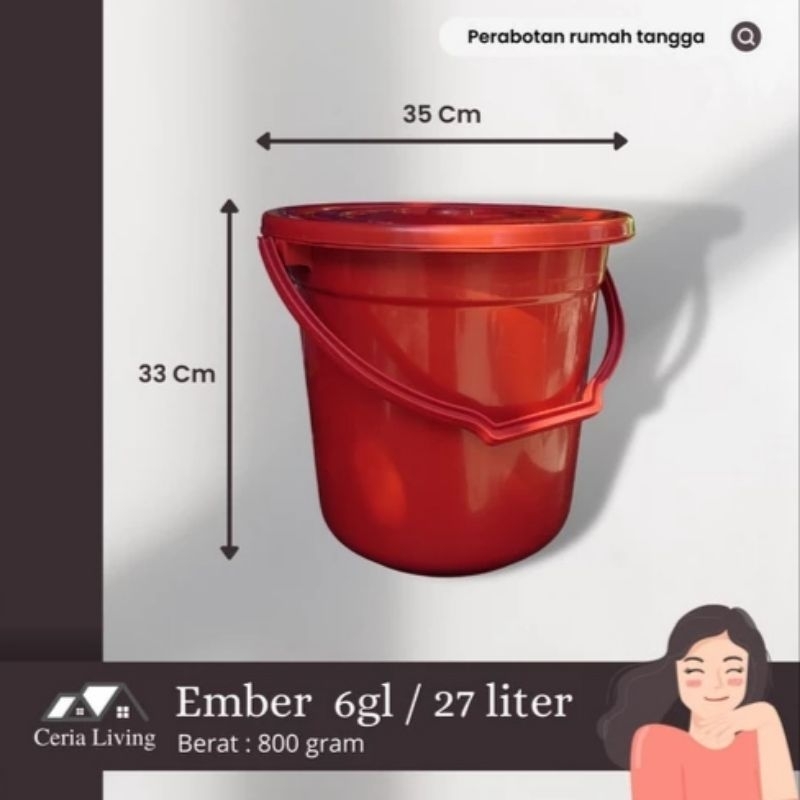 Jual Timba Ember 6 Galon 25 Liter [Obral] Bahan Tebal Plus Tutup Warna ...