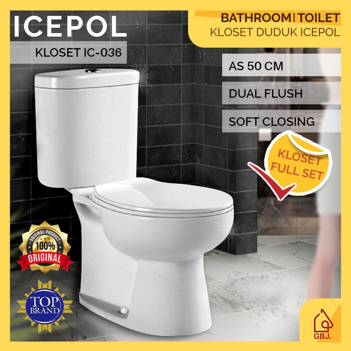 Jual KLOSET DUDUK PUTIH ICEPOL IC-036 DUAL FLUSH AS 50 / KLOSET DUDUK ...