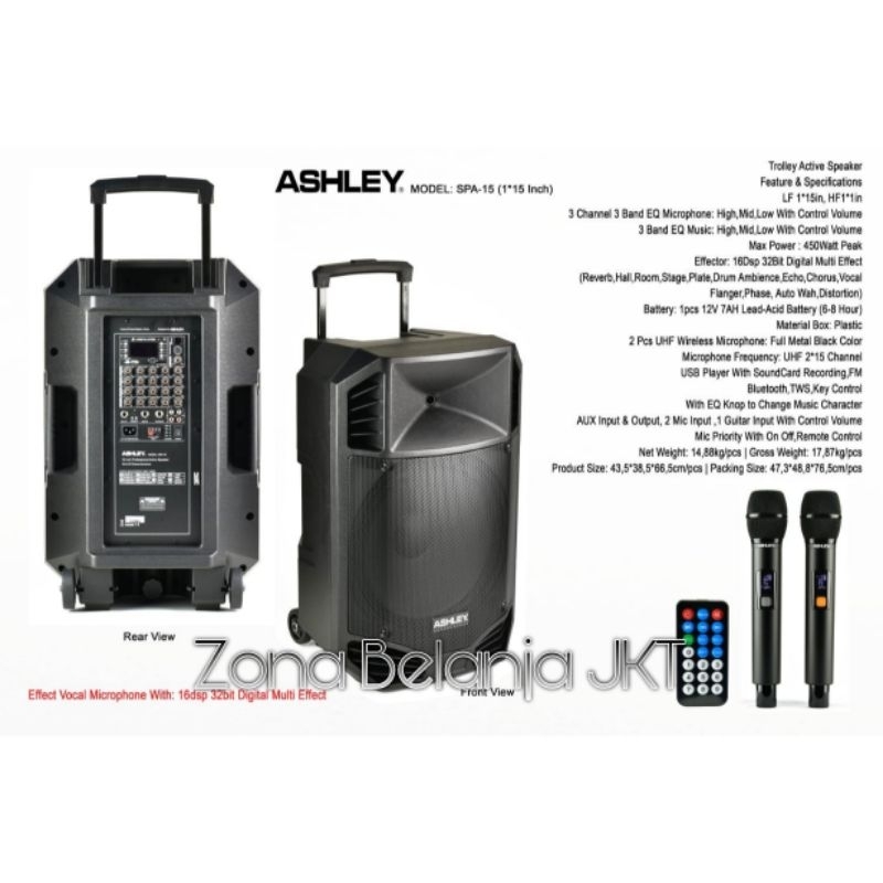 Jual SPEAKER PORTABLE ASHLEY SPA 15 NEW 15 INCH 450 WATT WITH EFFECT VOKAL 16DSP ORIGINAL ...