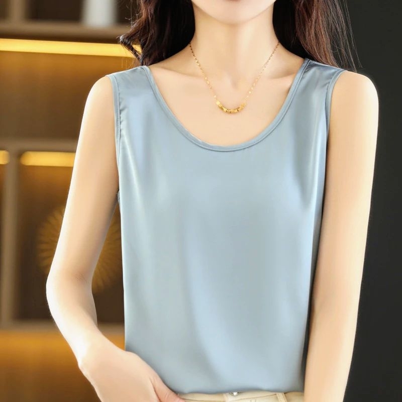 Jual inner satin tanpa lengan sleeveless tank top tanktop satin blouse ...