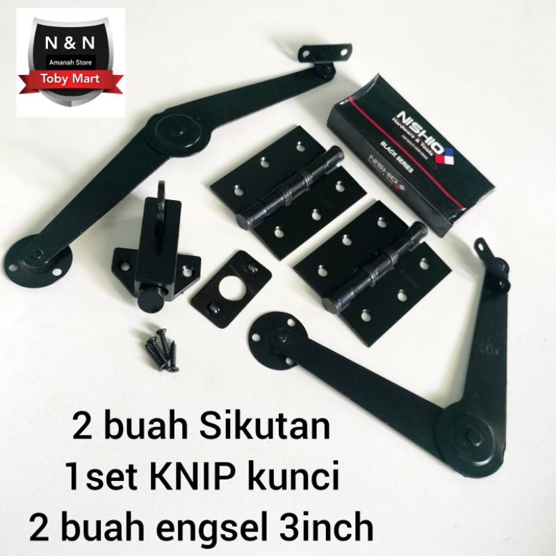 Jual Paket Pasang Jendela / penyangga Jendela Sikutan Hitam Engsel ...