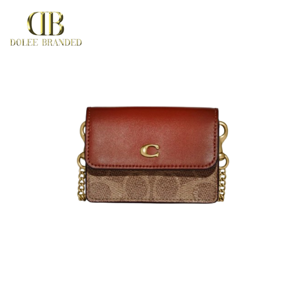 Jual Coach Half Flap Card Case In Colorblock Signature Canvas - Brown ...