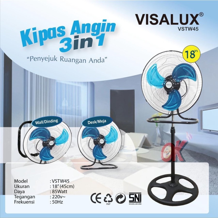 Jual Kipas Angin 3in1 VISALUX 18 inch VSTW-45 (Dinding, Meja, Berdiri ...