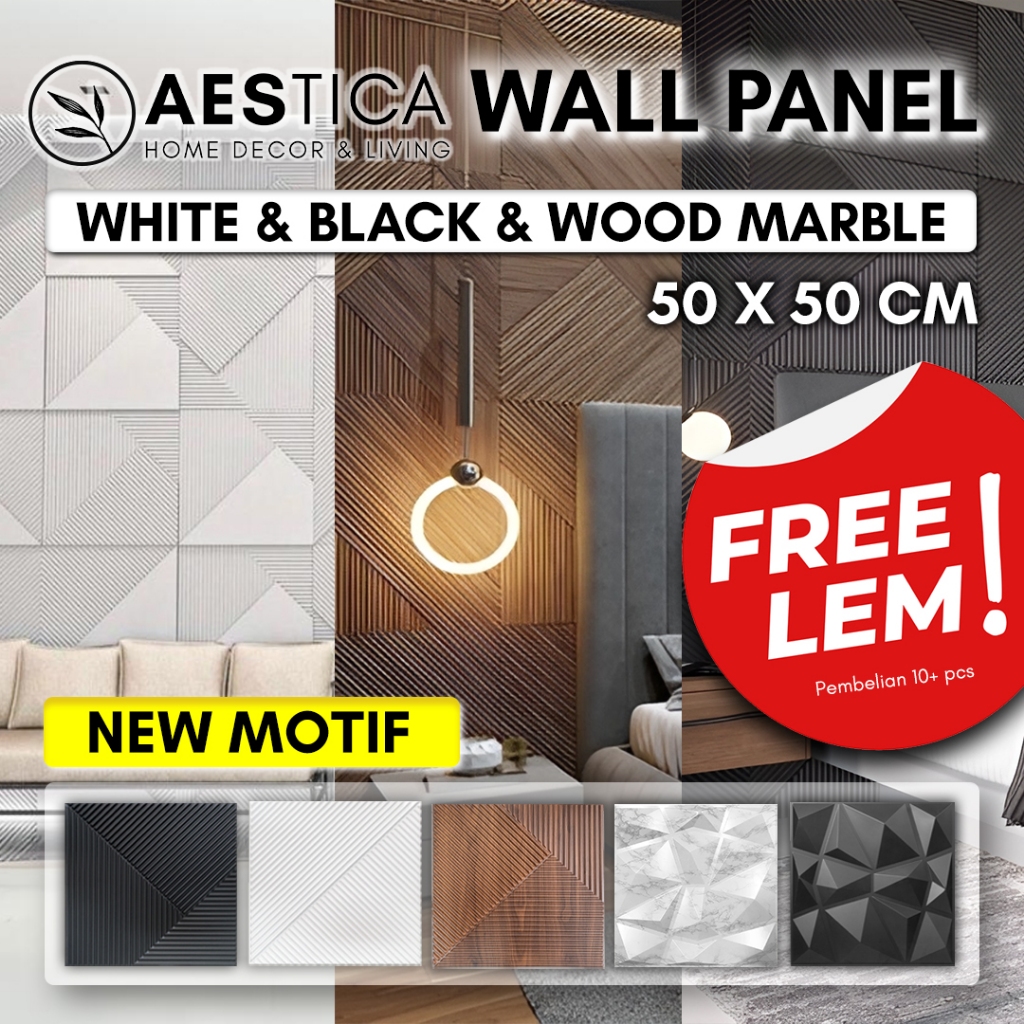 Jual 3D PVC Wall panel Dinding 50 x 50cm White, Black, Wood, & Marble ...